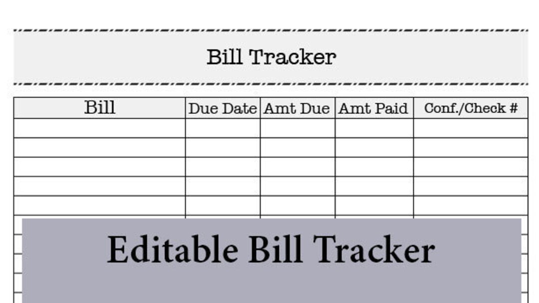 Editable Bill Tracker - Etsy