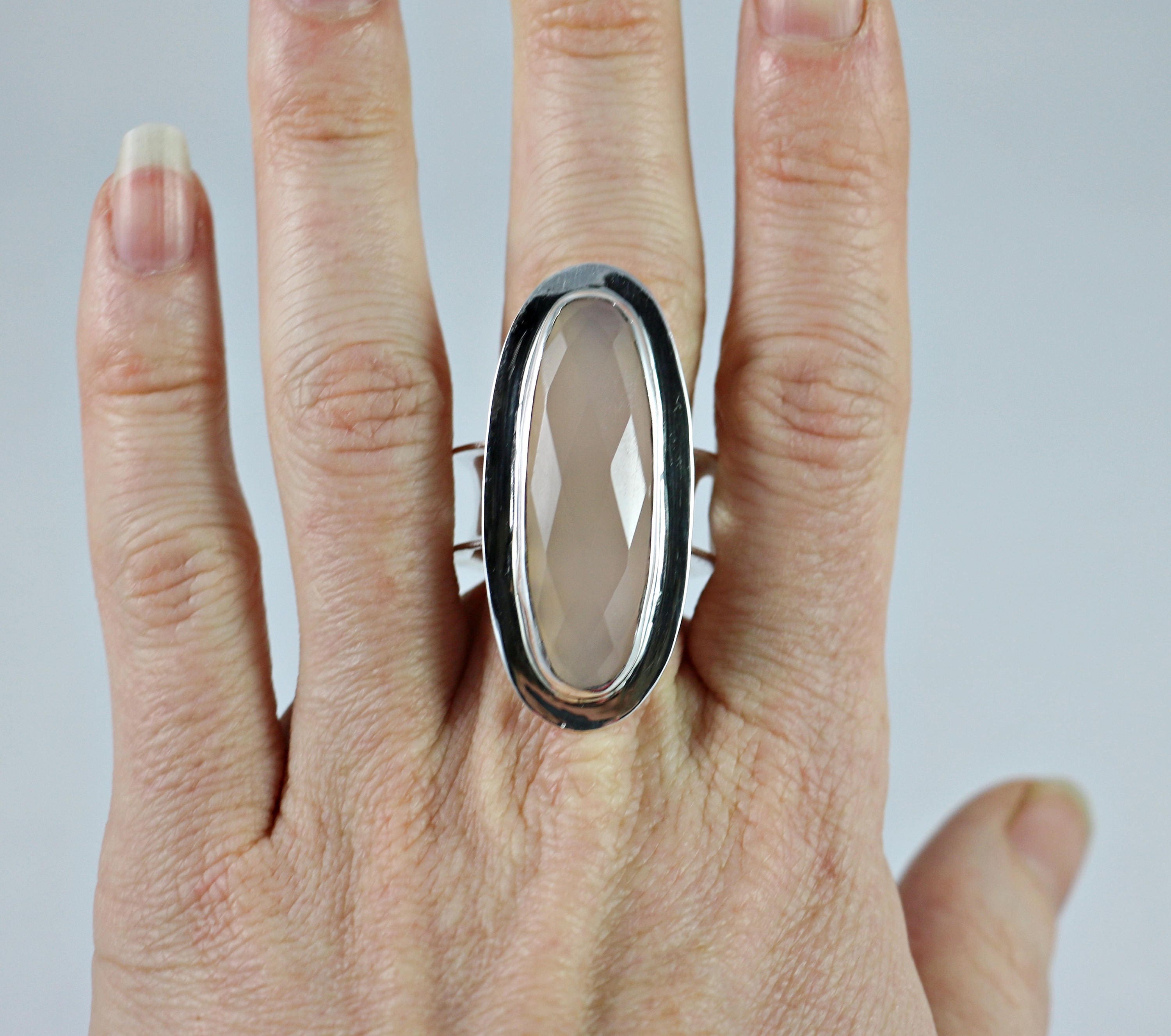 Peach Chalcedony Faceted Oval Sterling Silver Concave Ring Size 8.25 - Etsy
