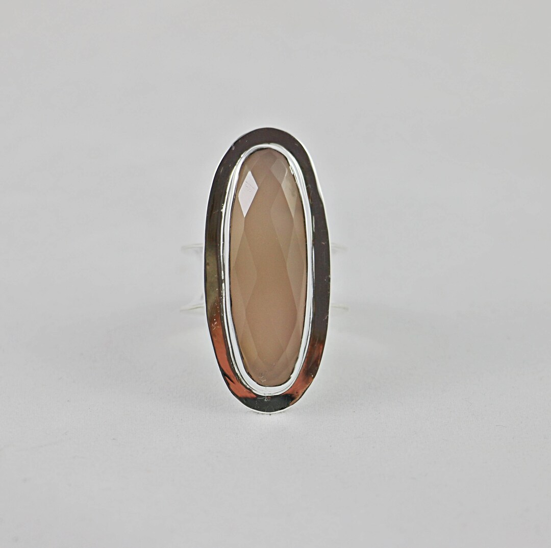 Peach Chalcedony Faceted Oval Sterling Silver Concave Ring Size 8.25 - Etsy