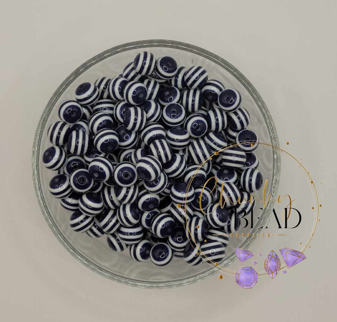 12mm dark Navy Blue Stripe Acrylic Beads Chunky Bead - Etsy