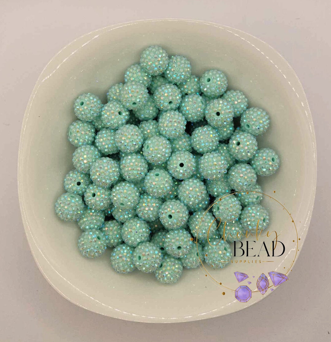 20mm mint Blue Rhinestones Acrylic Beads, Light Blue Rhinestones, Mint ...