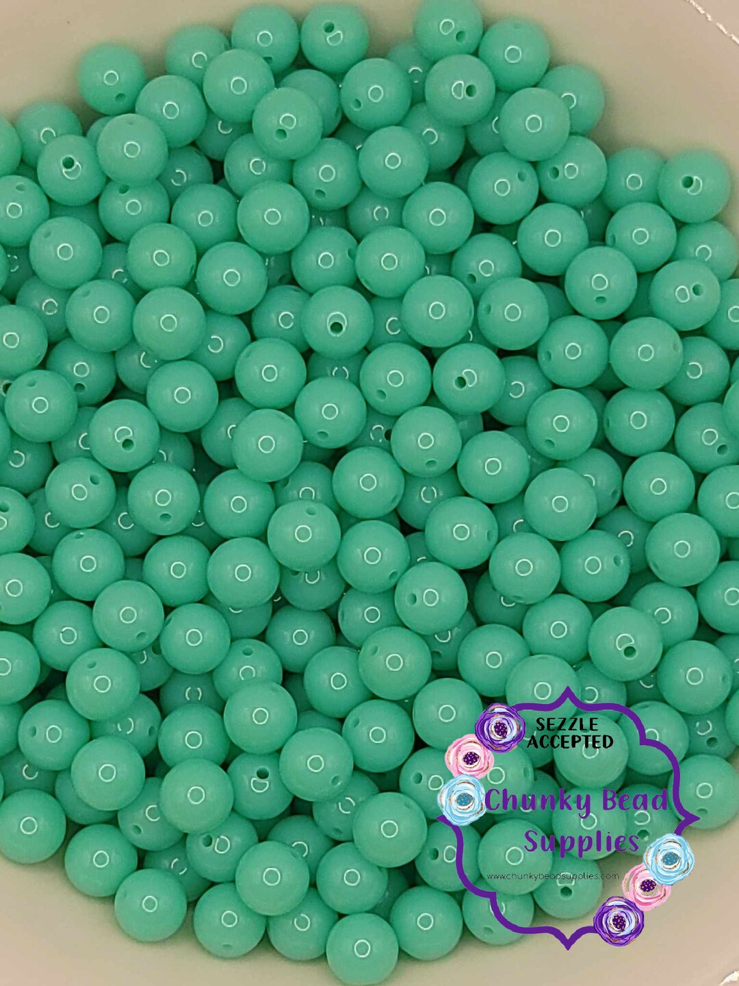 12mm mint Blue Neon Solid Beads, Chunky Bubblegum Beads, Bright Neon ...