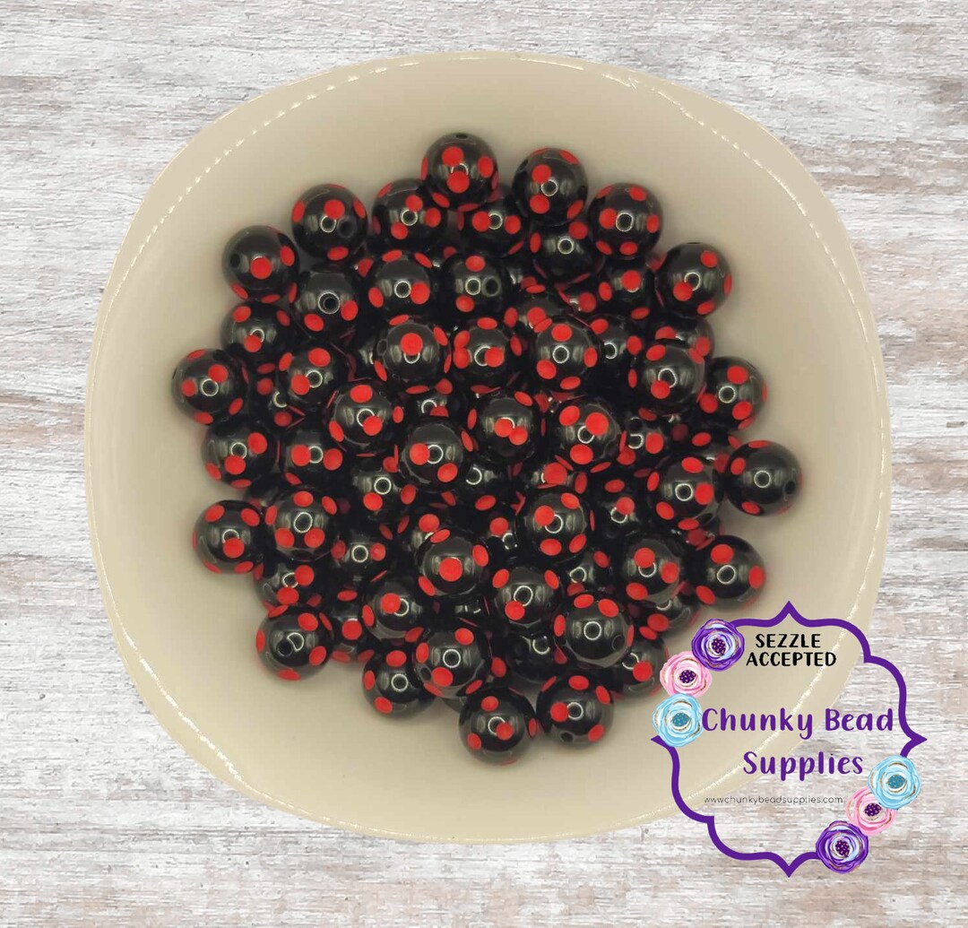 20mm red & Black Polka Dot Chunky Bubblegum Beads, CBS, Chunky Bead ...