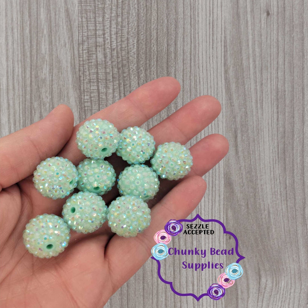 20mm mint Blue Rhinestones Acrylic Beads, Light Blue Rhinestones, Mint ...