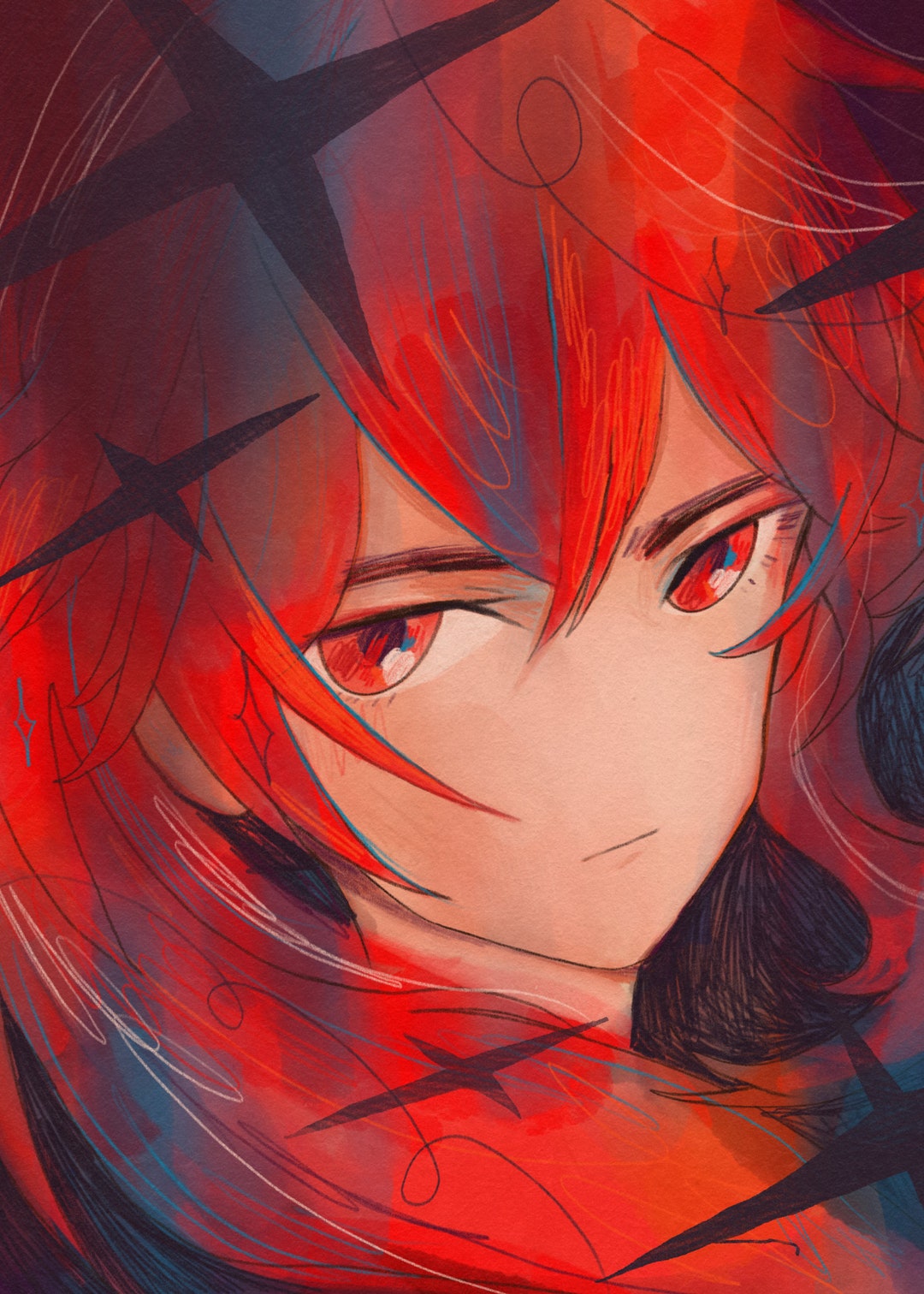 Diluc 5x7 & 8x10 Genshin Impact Portrait Print Scribble, Wonky Art ...