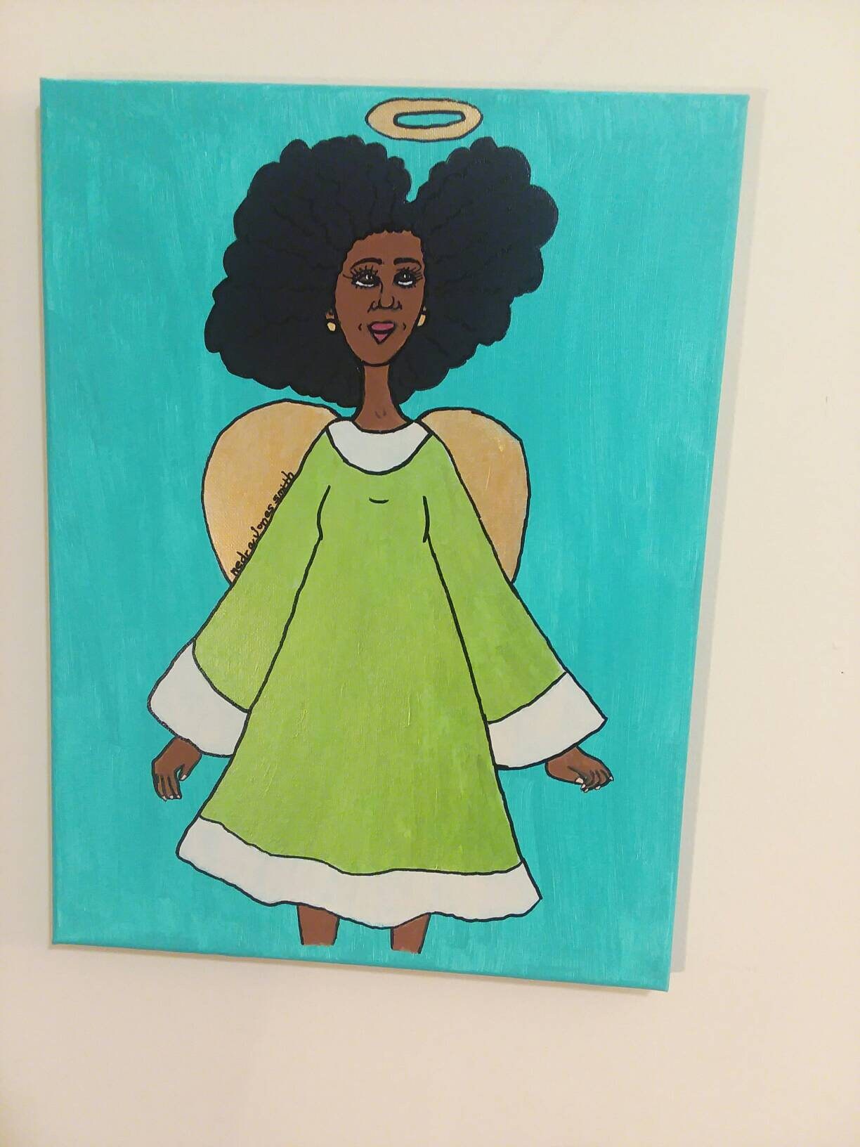 Black Angel in Green Dress Acrylic Painting on 1216 Canvas. - Etsy