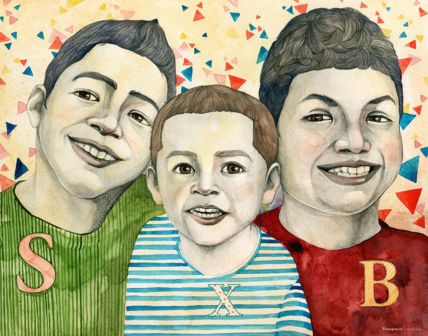 Original / Digital Custom Boys Portrait Pencil Drawing Watercolor ...