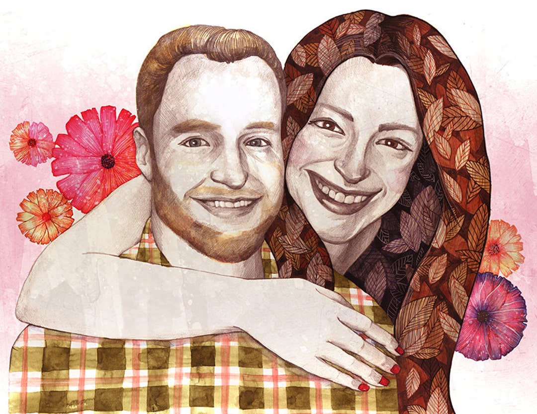 Original / Digital Custom Couple Portrait Watercolor Pencil Drawing ...