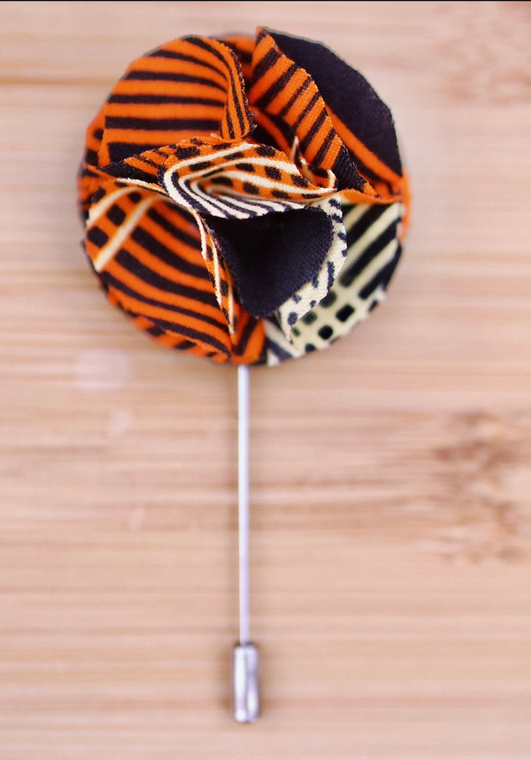 Ankara Lapel Pin, African Print Lapel Pin, Orange and Black Lapel Pin, Groom’s Accessories ...