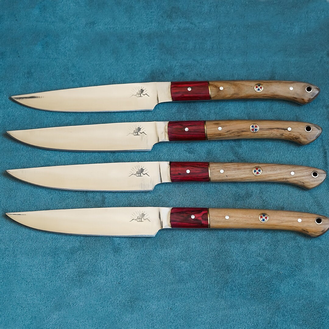 Amarillo Steak Knife Set Set of 4 Stainless Steel Pakka & Olive Wood ...