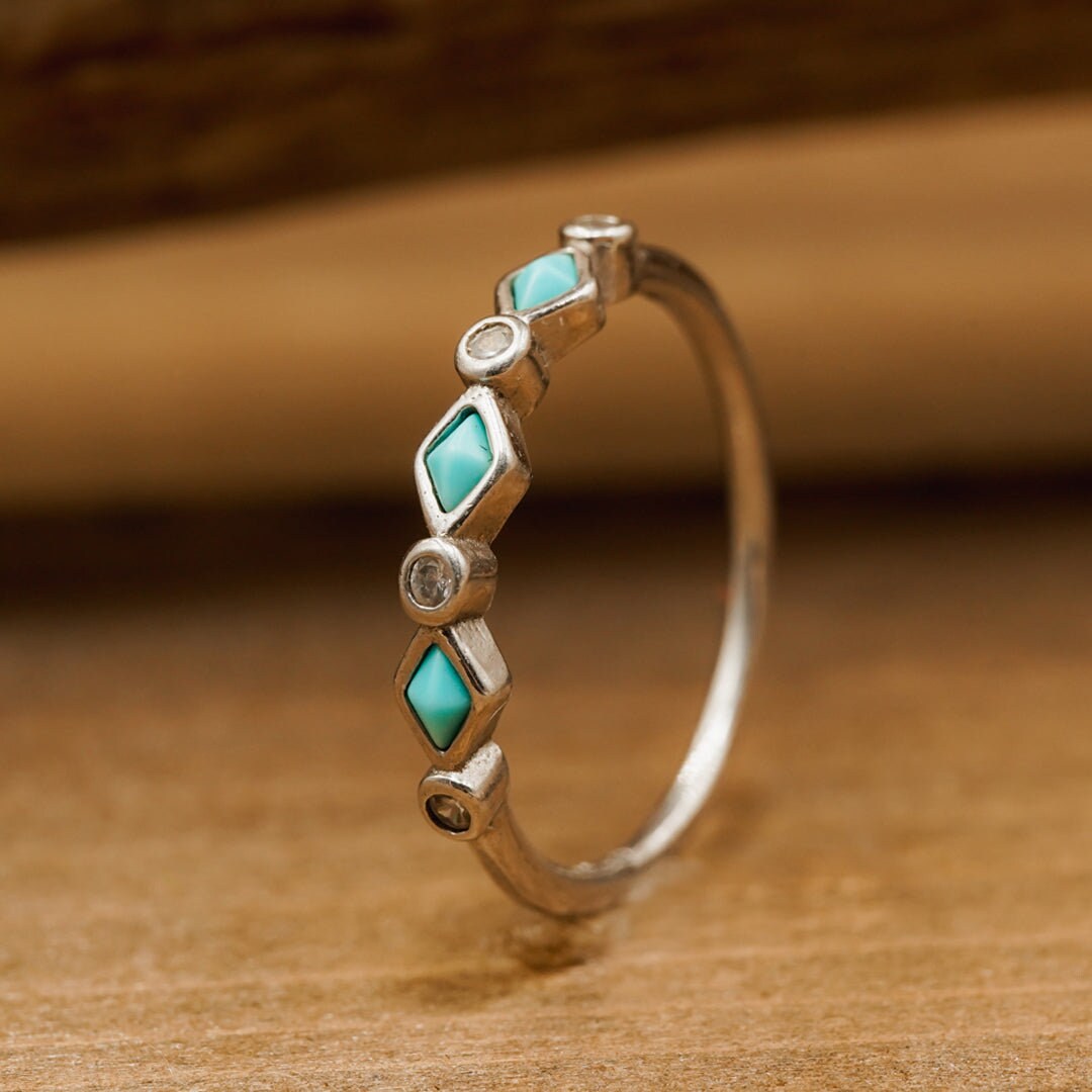 Tulum Stacking Band Women's Marquise Turquoise CZ Stacking Ring - Etsy