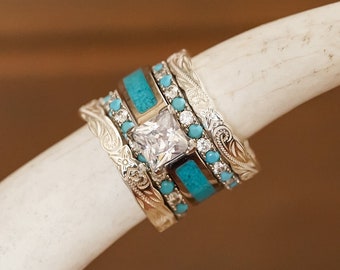 Turquoise Wedding Ring Set - Etsy