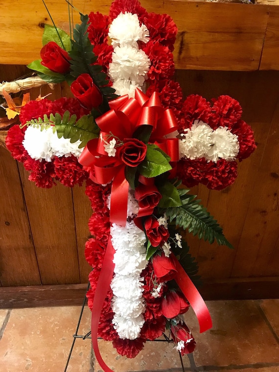 Large Cemetery cross cemetary cross saddle flowers for | Etsy