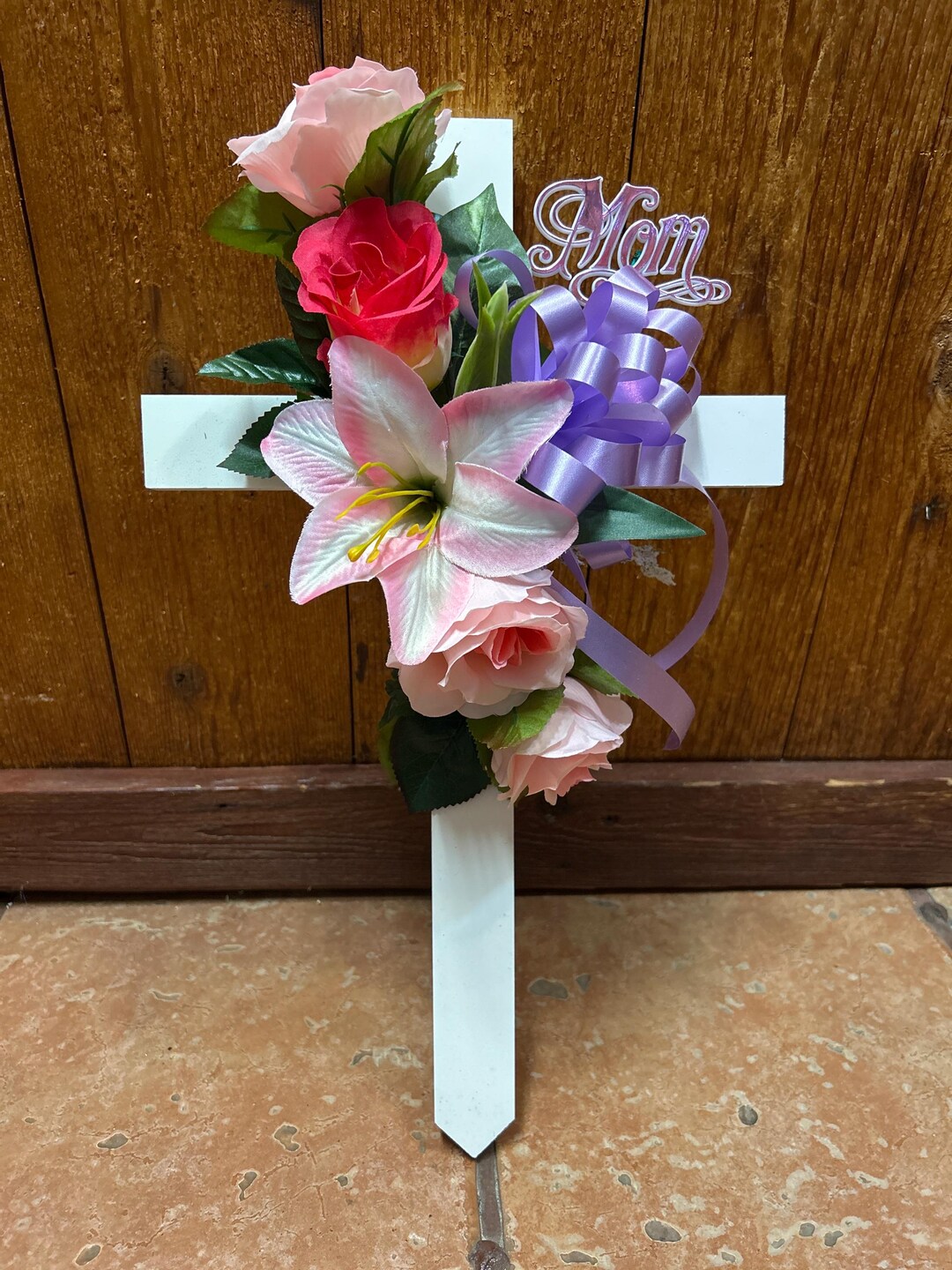 Cemetery Cross - Cemetary Flowers - Flowers for Grave - Gravesite Decor ...