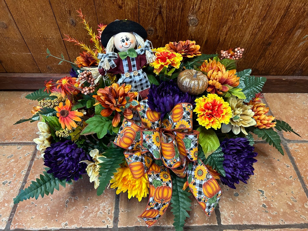Orange and Purple Fall Cemetery Flowers - Cemetary Flowers - Cemetary ...