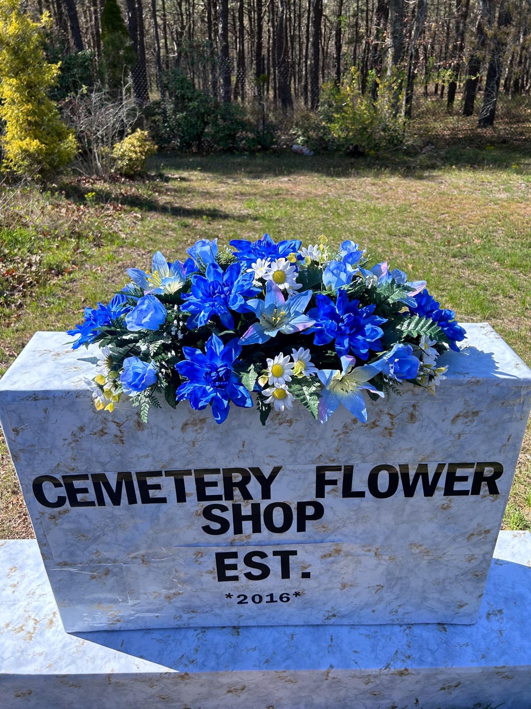 Blue Cemetery Saddle Flowers: Memorial Grave Decoration - Etsy