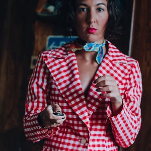 60s Gingham Matching Set With Fitted Blazer and Mini Pleated Skirt; 60s ...