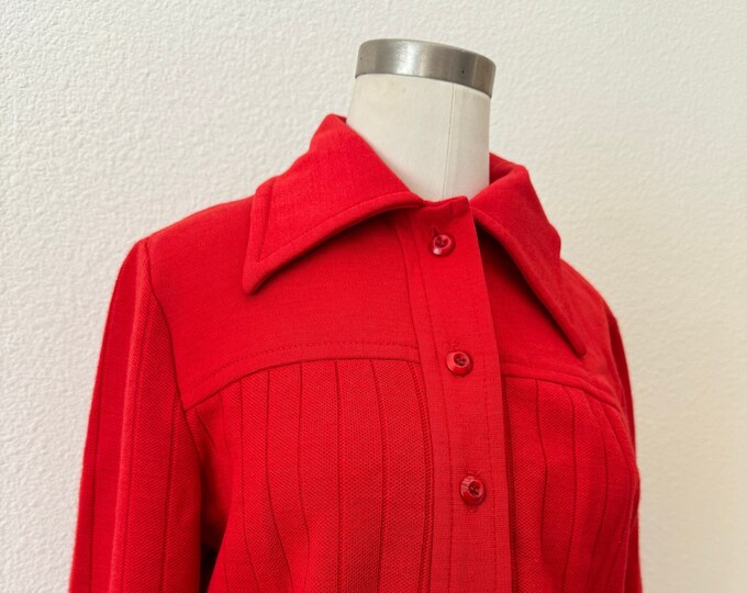 Vintage 70s Preppy Primary Red Ribbed Varsity Sweater Cuffed Sleeves ...