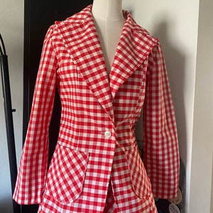 60s Gingham Matching Set With Fitted Blazer and Mini Pleated Skirt; 60s ...