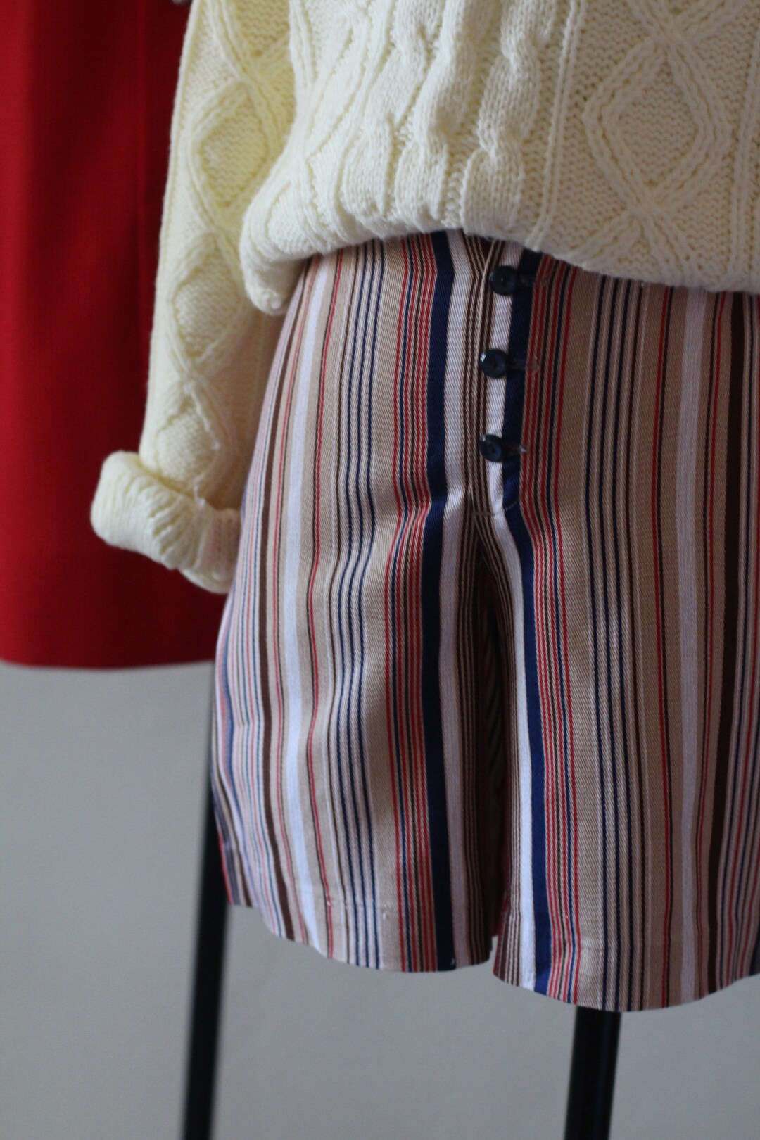 70s Striped Nautical Shorts With Navy Button Detail; Red, Navy, White ...