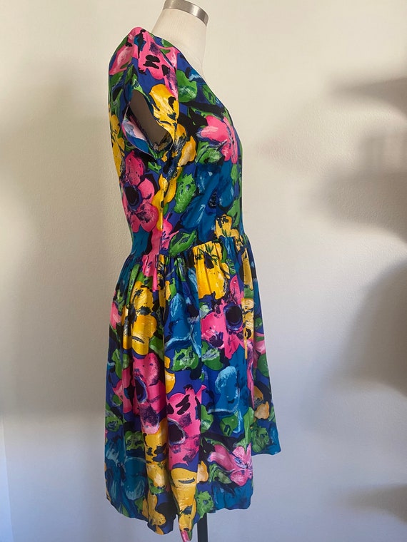 Vintage 80s Mod Baby Doll Bold Floral Maxi Dress with… - Gem
