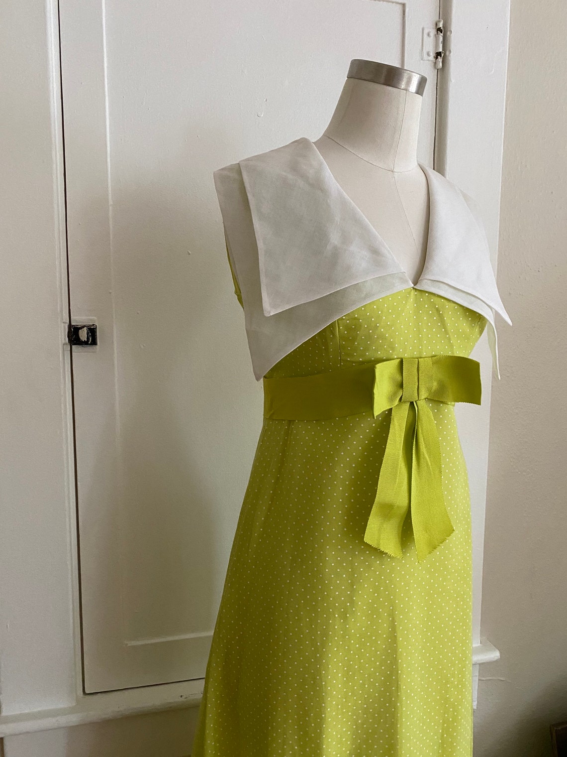 Vintage 60s Lime Green Polka Dot Cotton Maxi Dress with | Etsy