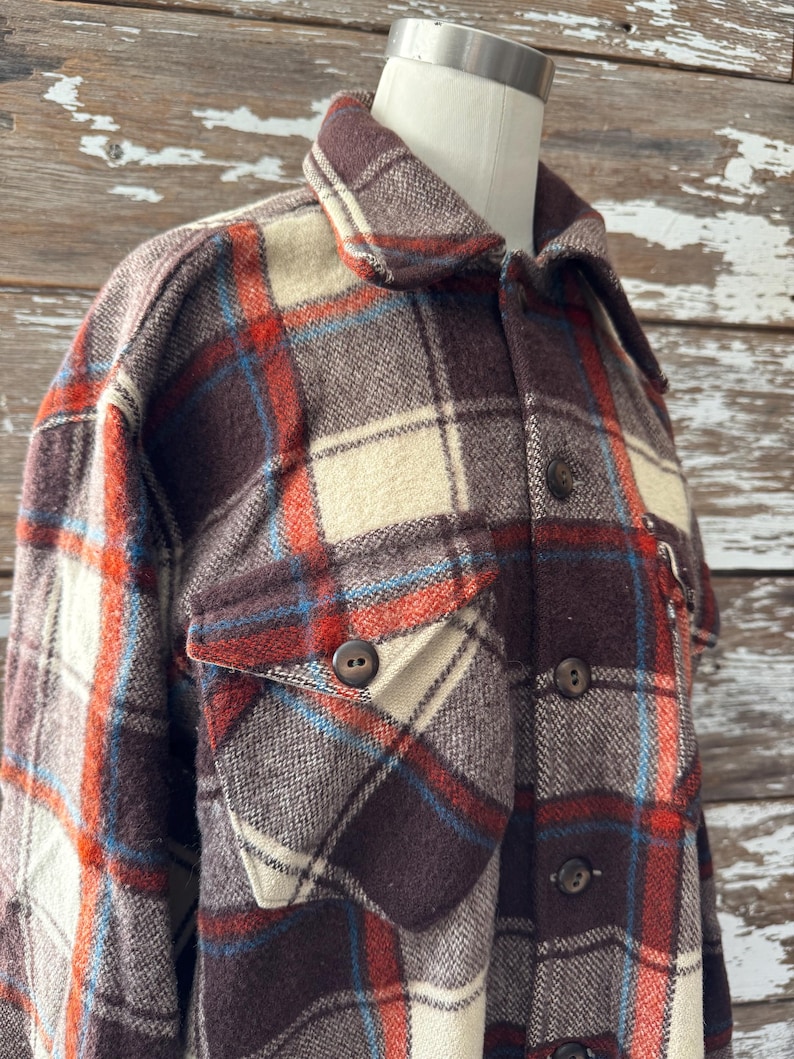 Vintage 60s Fall Winter Buffalo Plaid Wool Lumberjack Button Down; 70s ...