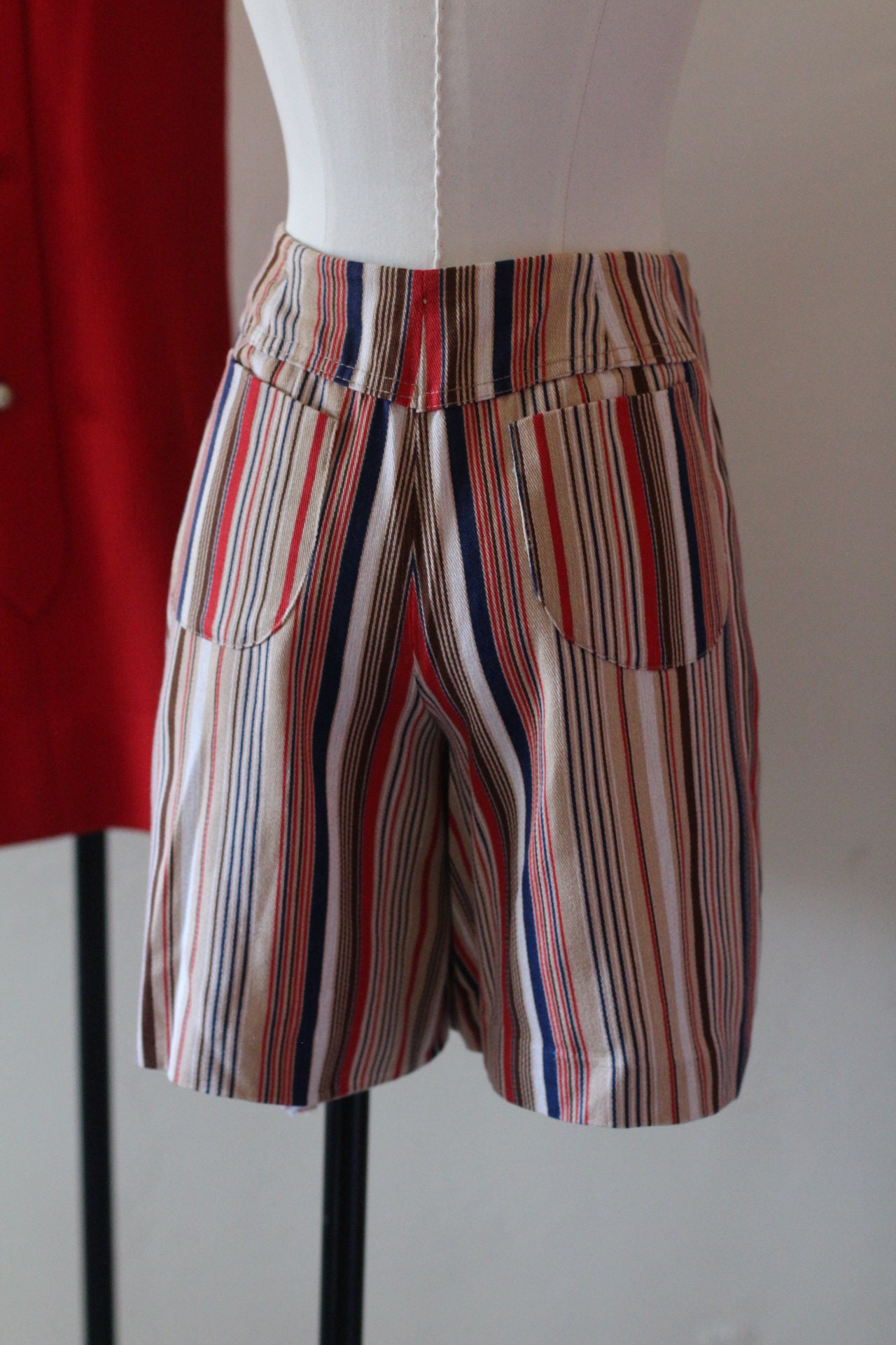 70s Striped Nautical Shorts With Navy Button Detail Red - Etsy