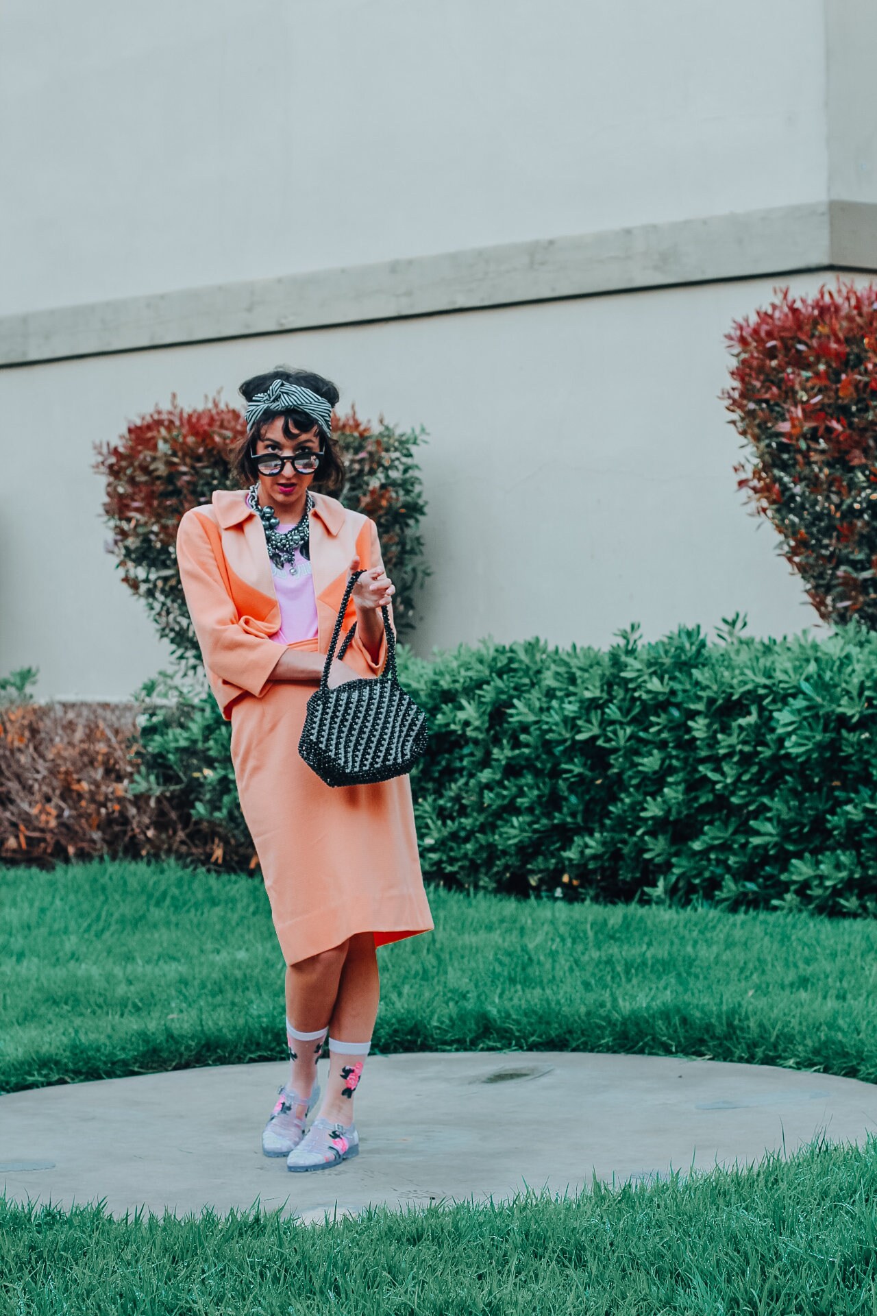 Vintage 60s Colorblocked Matching Set with Peach and Orange | Etsy