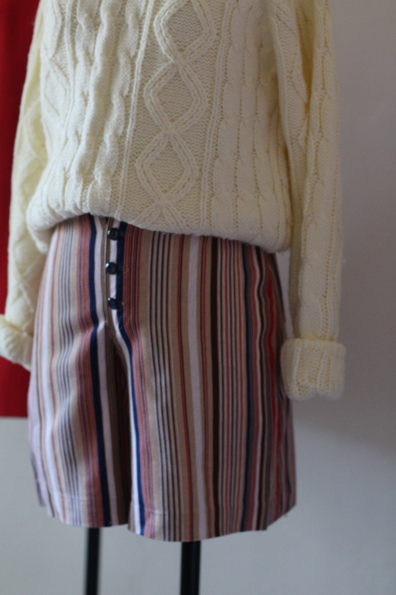 70s Striped Nautical Shorts With Navy Button Detail Red - Etsy