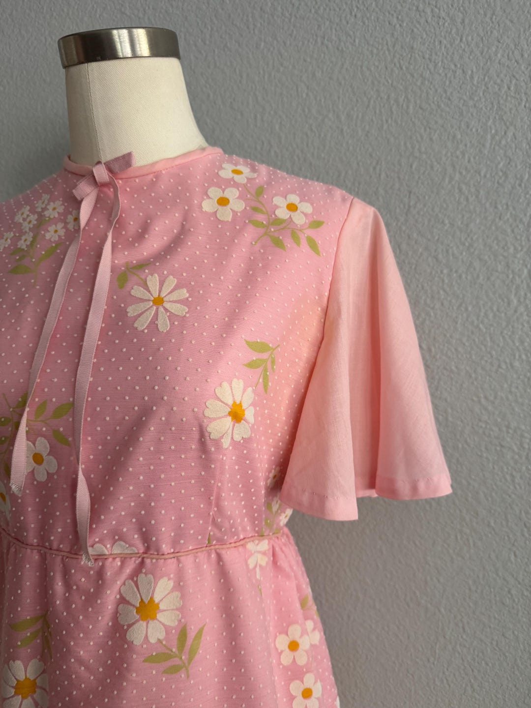 Vintage 60s Bohemian Swiss Dot Pink Folklorico Maxi Dress Flutter ...