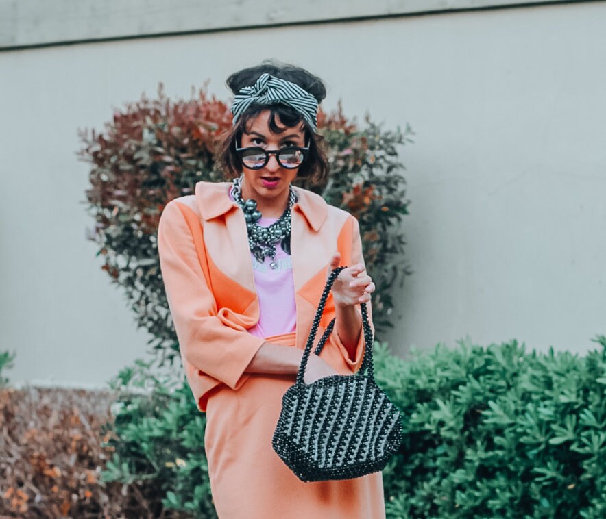 Vintage 60s Colorblocked Matching Set With Peach and Orange Peter Pan ...