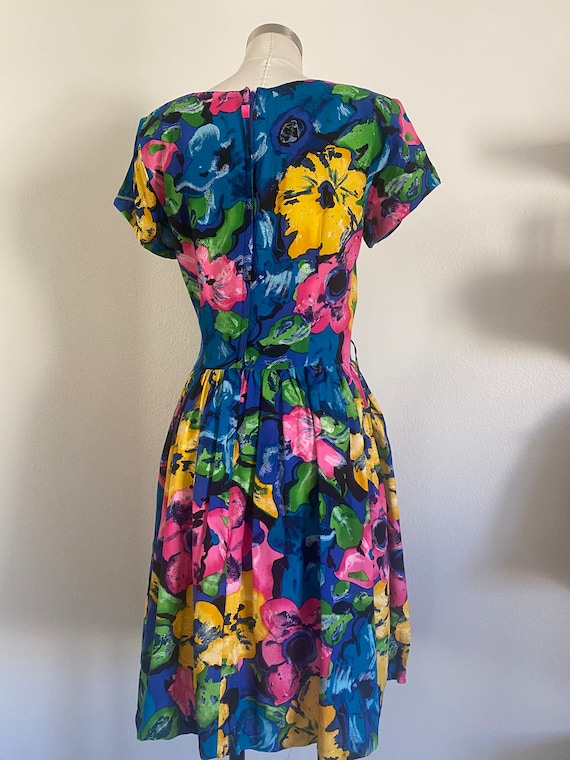 Vintage 80s Mod Baby Doll Bold Floral Maxi Dress with… - Gem