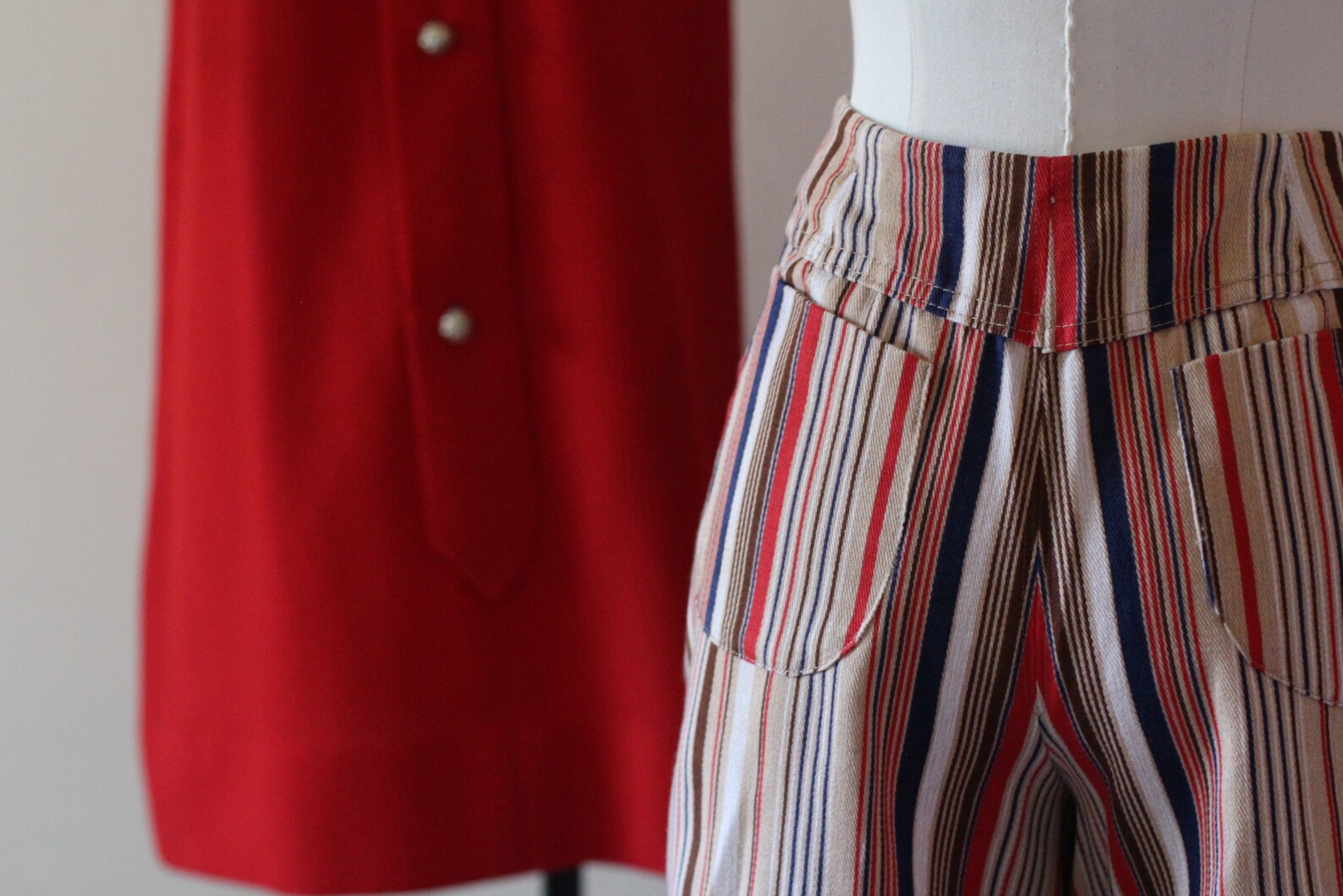 70s Striped Nautical Shorts With Navy Button Detail; Red, Navy, White ...