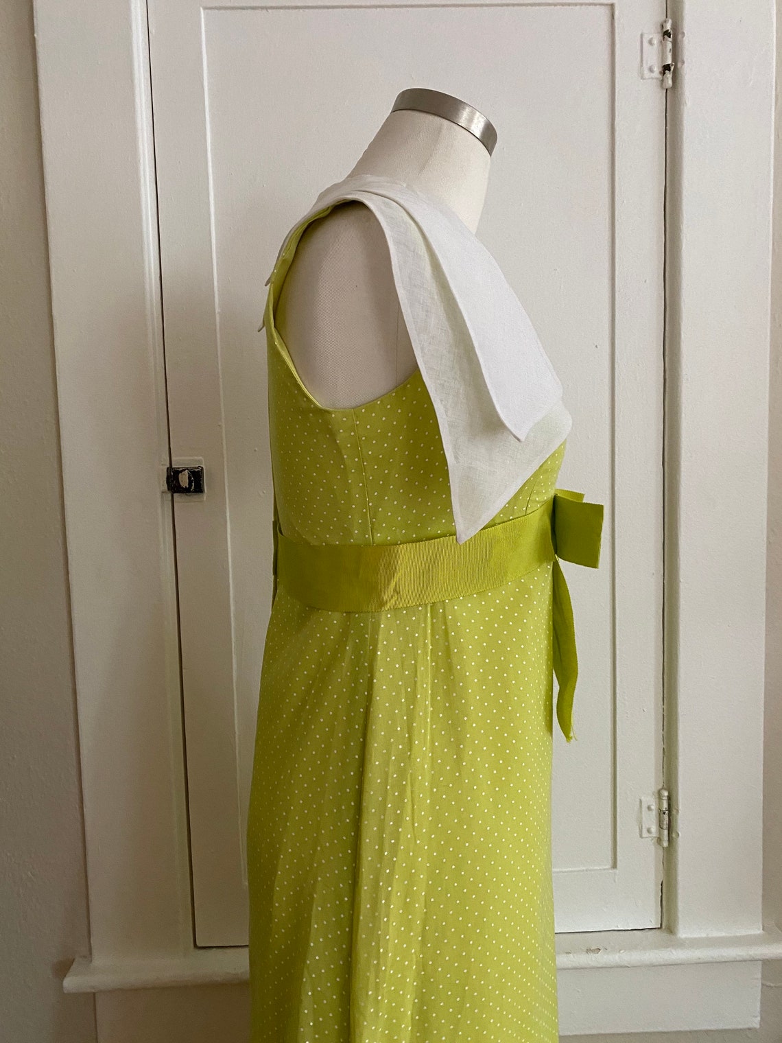 Vintage 60s Lime Green Polka Dot Cotton Maxi Dress with | Etsy