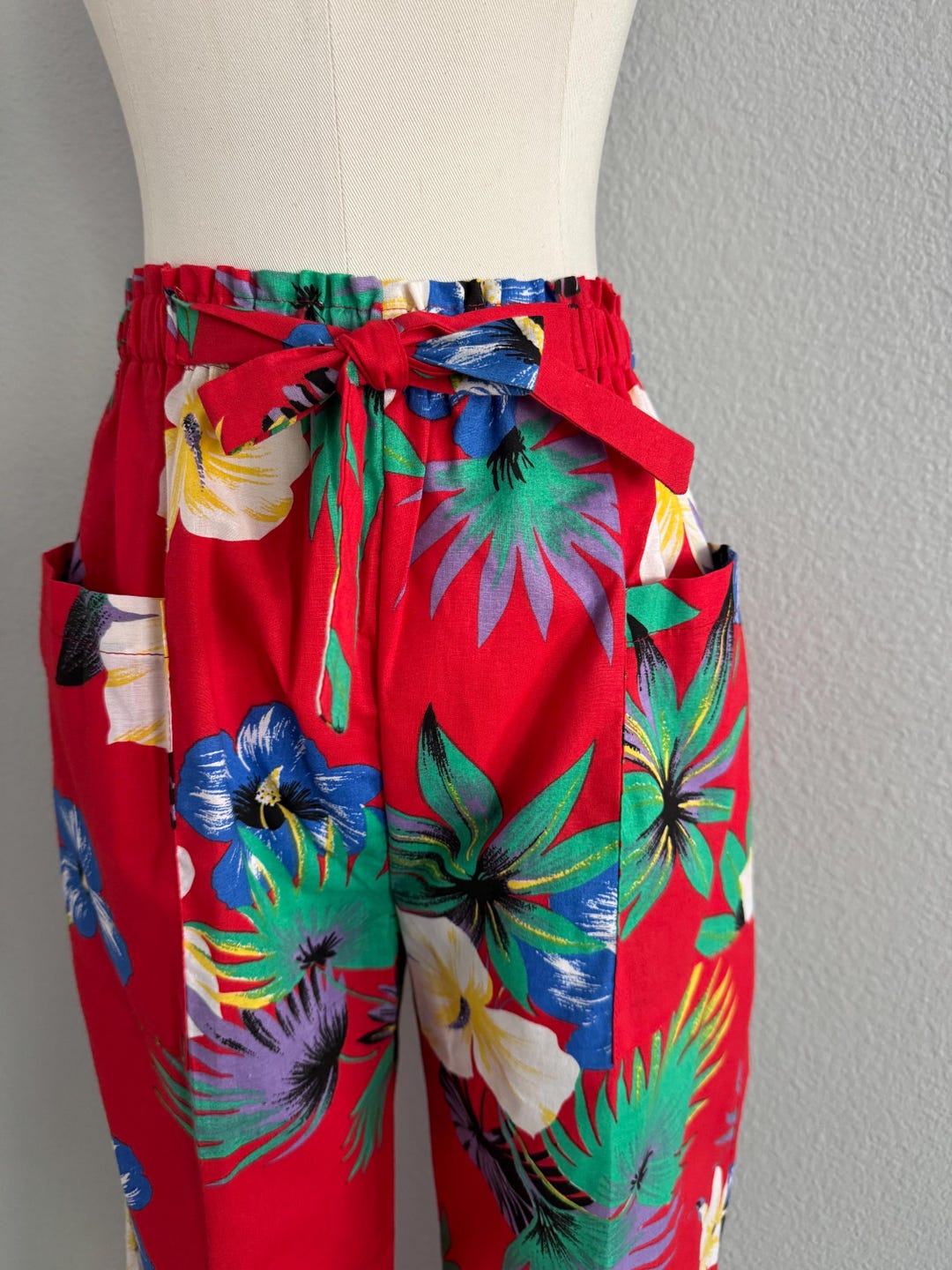Vintage 80s Tropical Tourist Harem Pants Hawaiian Floral Novelty Print ...