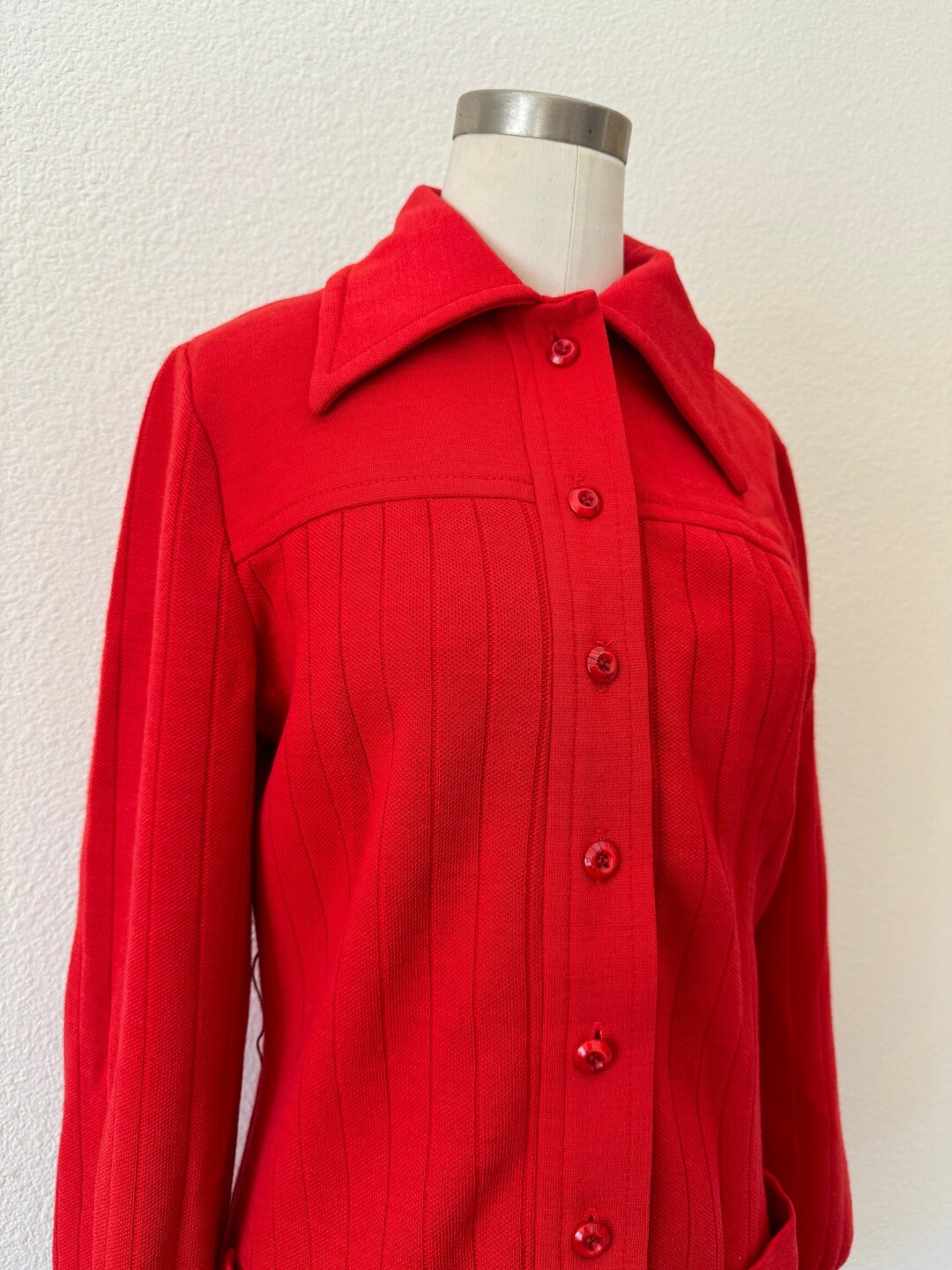 Vintage 70s Preppy Primary Red Ribbed Varsity Sweater Cuffed Sleeves ...