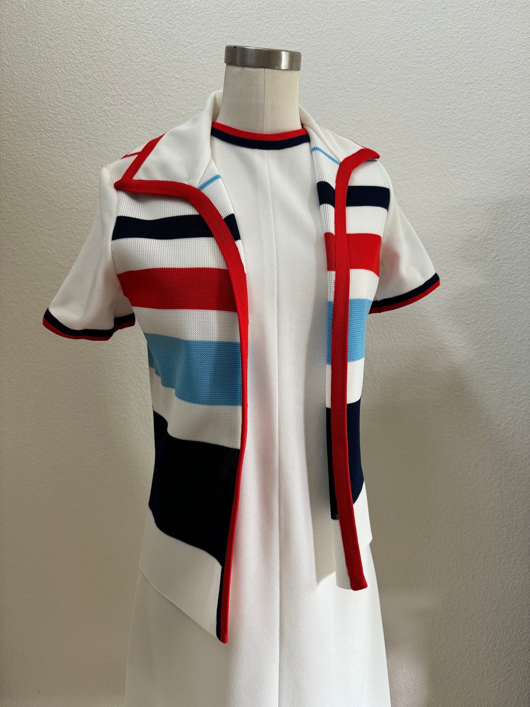 60s Mod Americana Pickle Ball Tank Dress in White Red & Navy Stripes ...