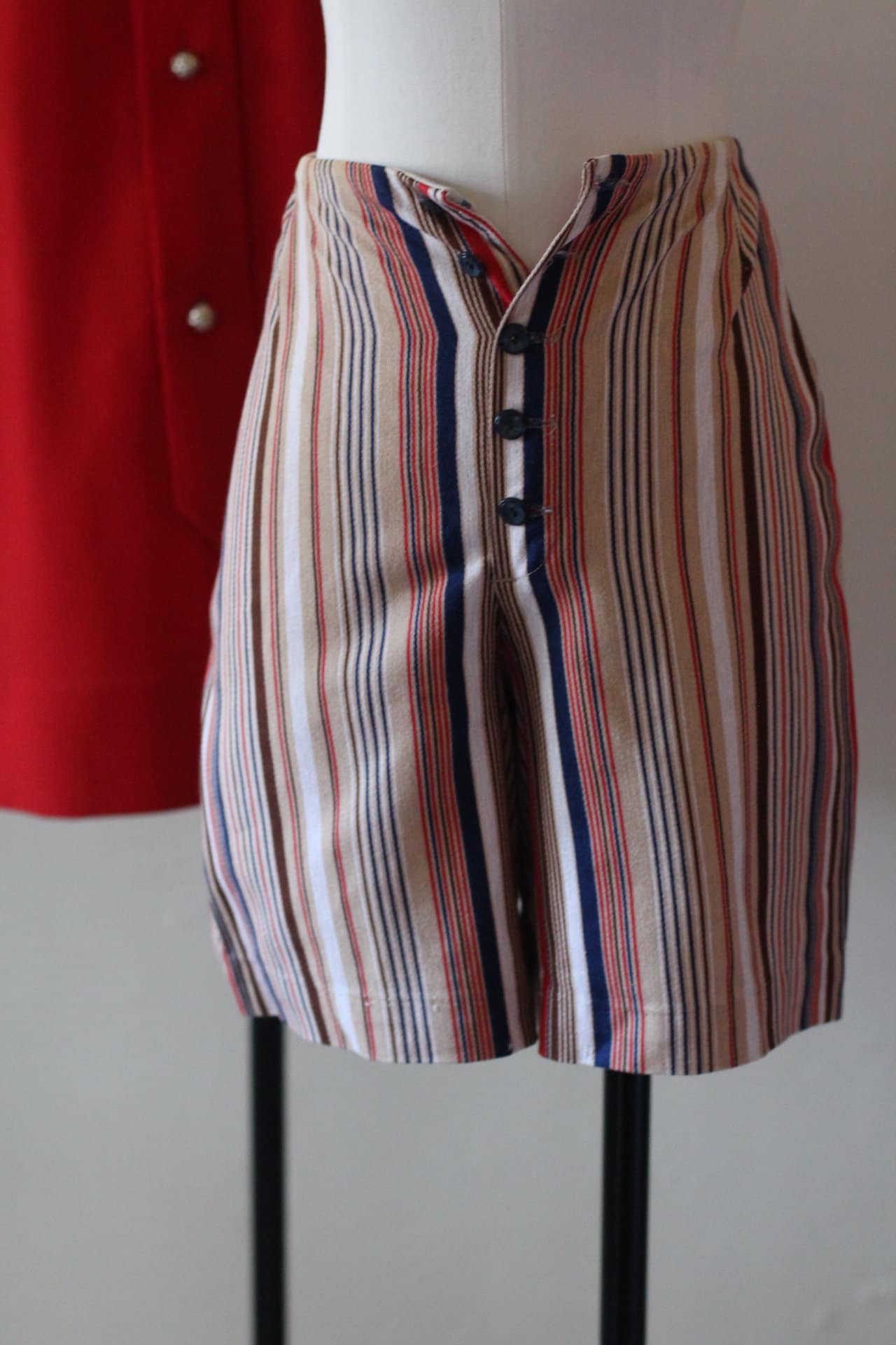 70s Striped Nautical Shorts With Navy Button Detail; Red, Navy, White ...