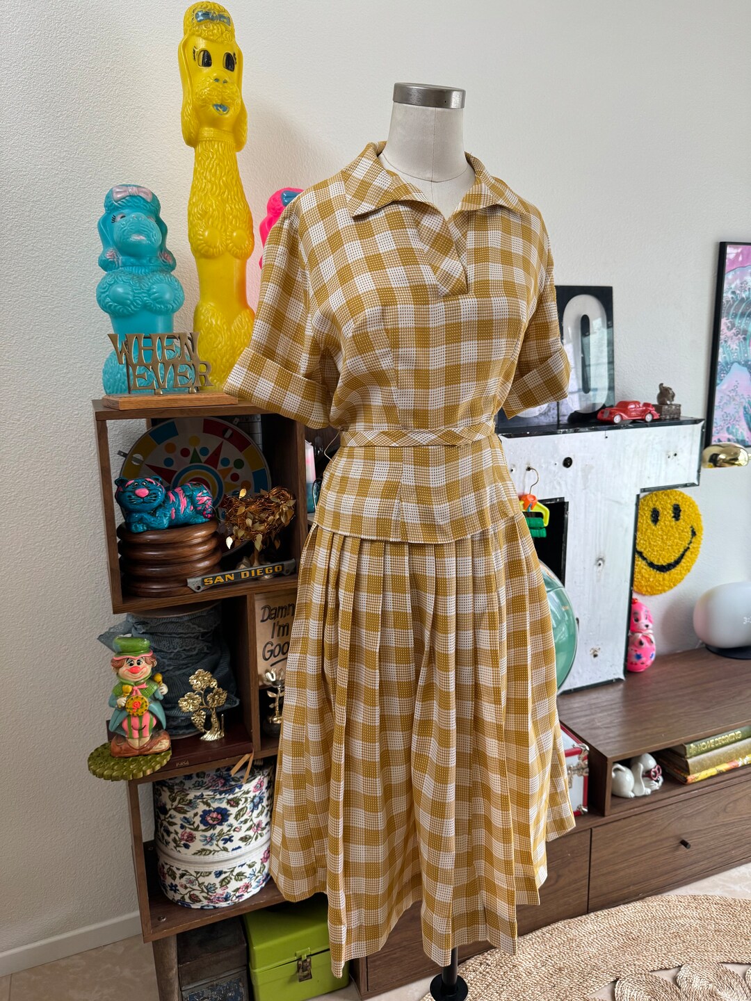 Vintage 50s Gingham Spring Checkered Skirt Suit Set With Matching Tunic ...