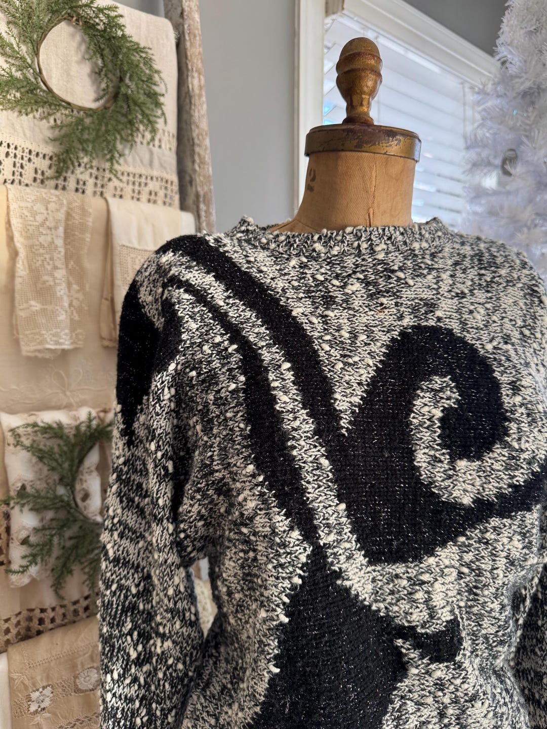 Vintage 80s Lurex Oversized Holiday Sweater; 80s Metallic Oversized ...