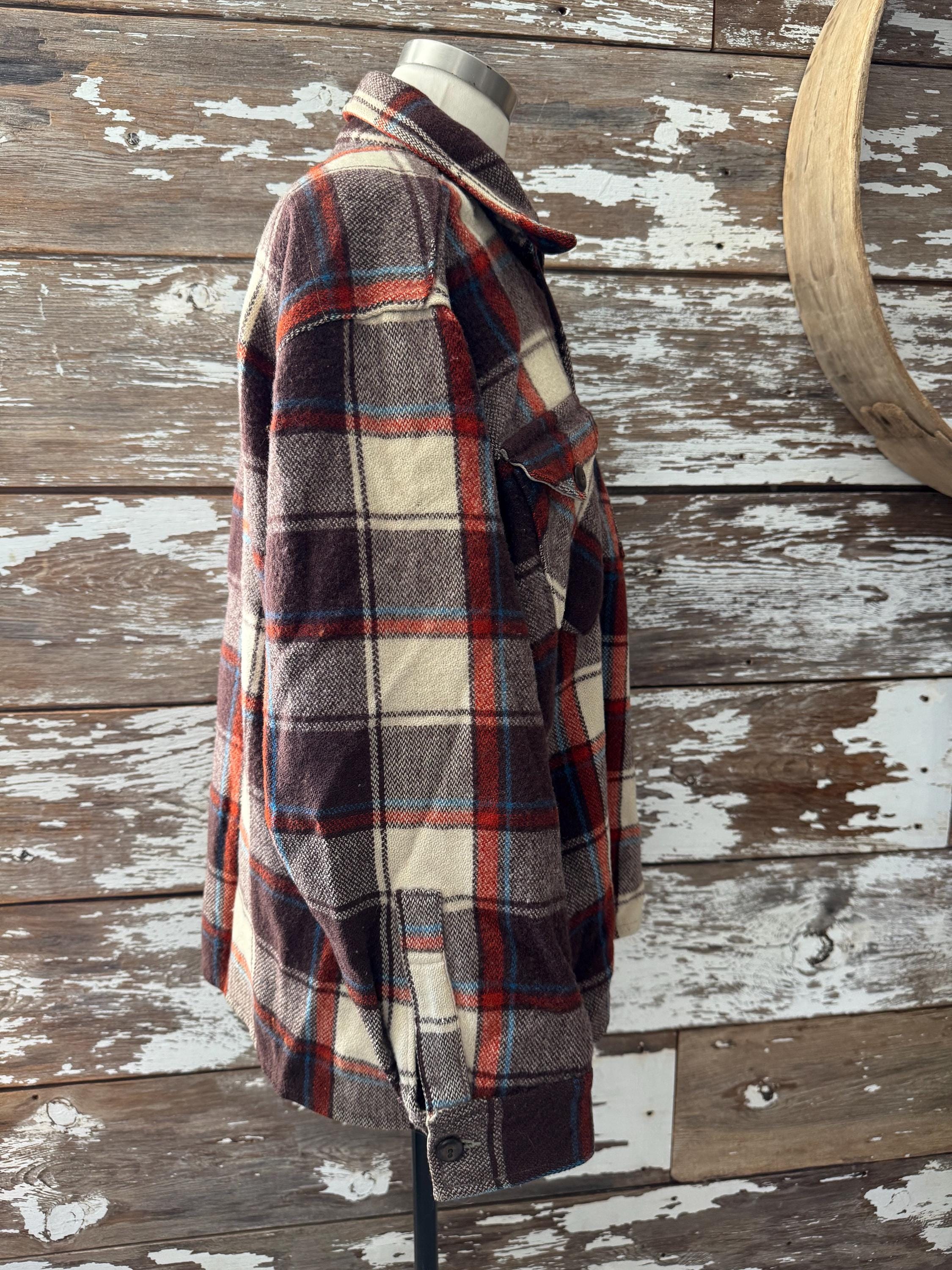 Vintage 60s Fall Winter Buffalo Plaid Wool Lumberjack Button Down; 70s ...