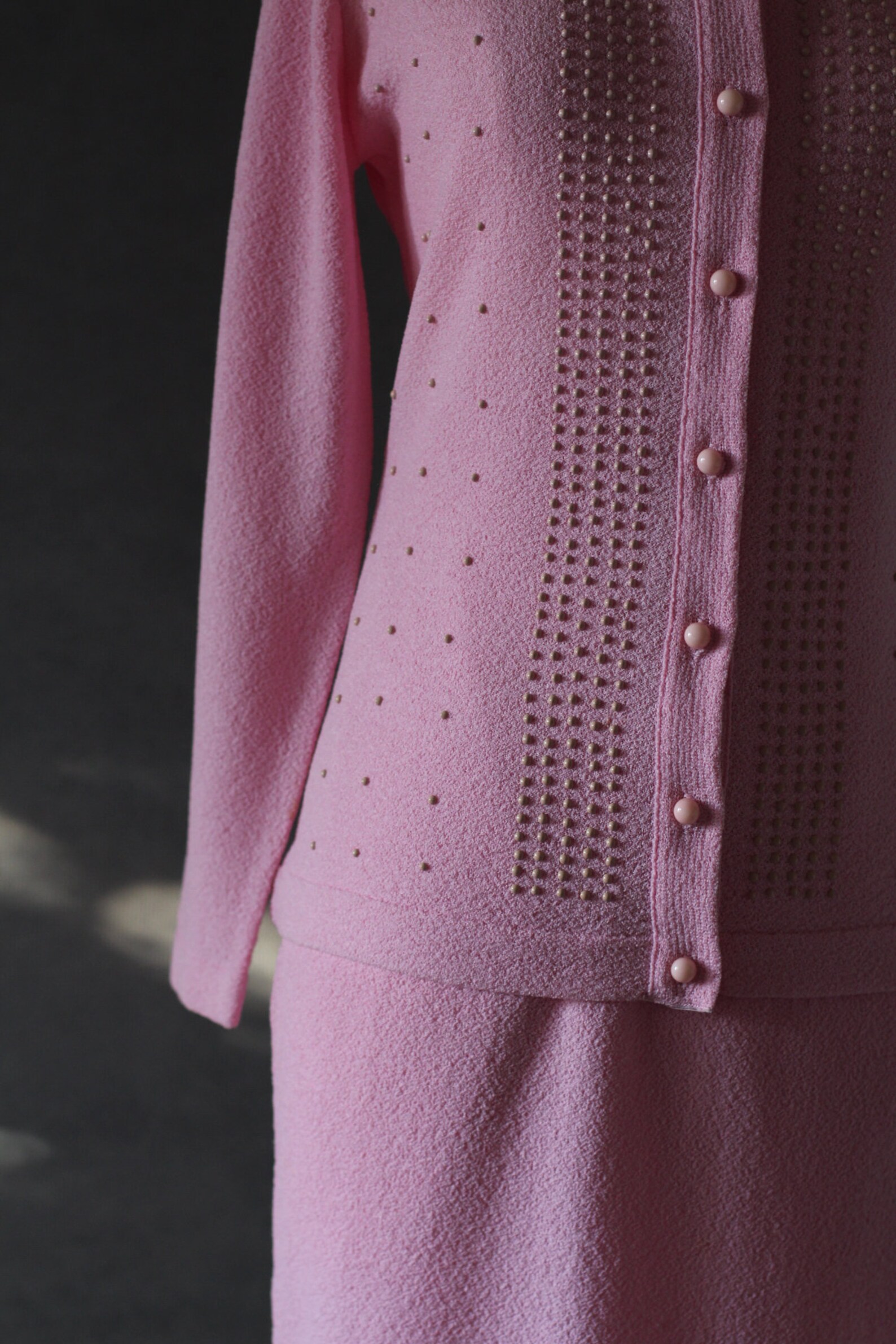 Vintage 60s Mod Bright Pink Matching Set With Pink Polka Dot Beading ...