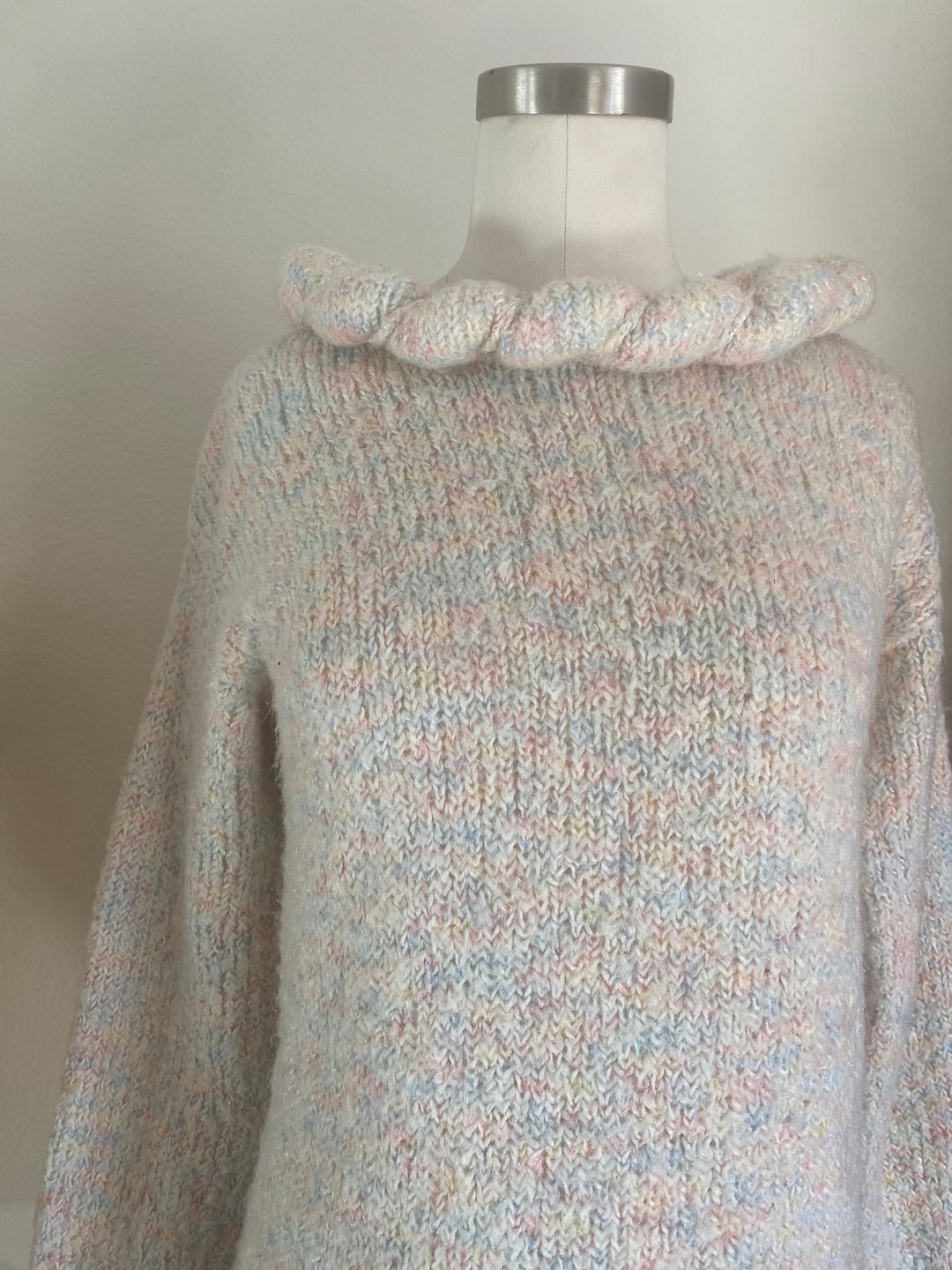 Vintage 80s Pastel Holiday Chunky Knit Marled Rainbow Sweater 80s