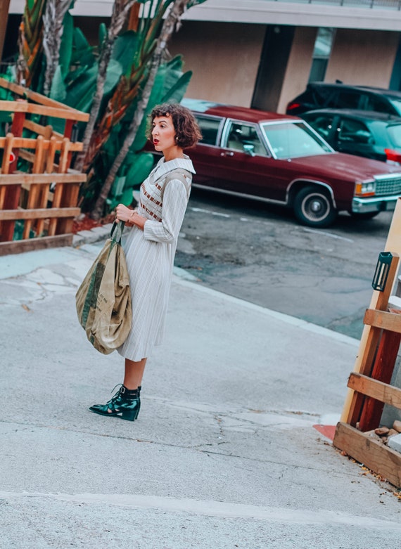 Vintage 60s Mod Micro Mini Dress with Vertical Stripe… - Gem