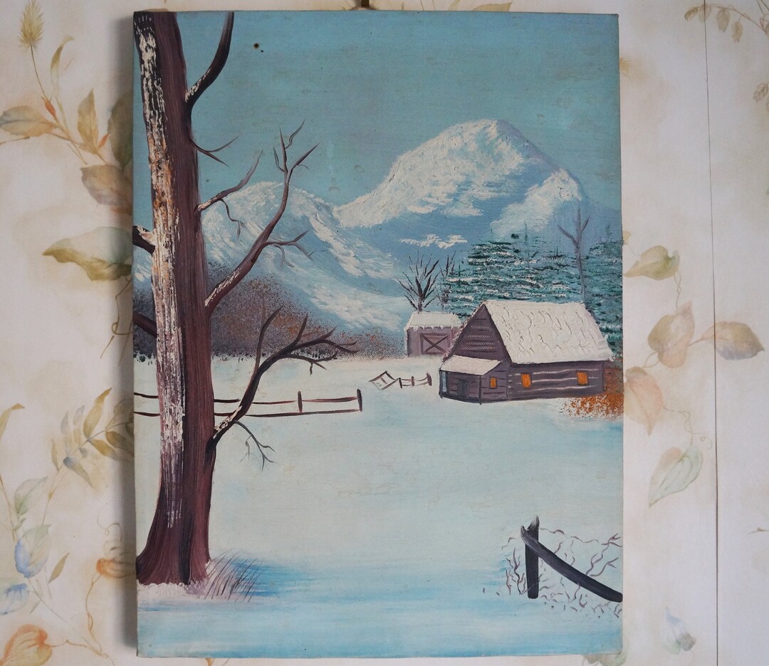 Winter Mountain Cabin Scene/original Oil Painting on Canvas/signed ...