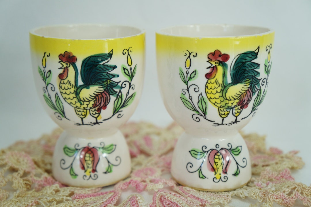 Colorful Folk Art Roosters/egg Cups/kitchen Roosters/set of Two/mid ...