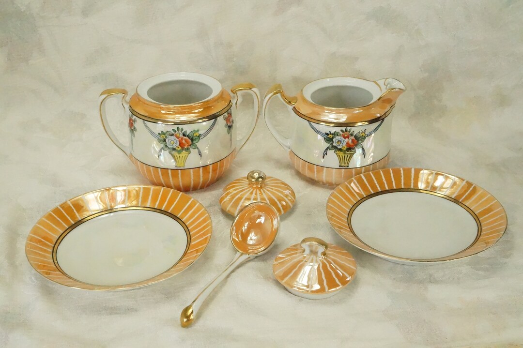 Lusterware Sugar Creamer Set/japan/cherry Blossom Mark/floral ...