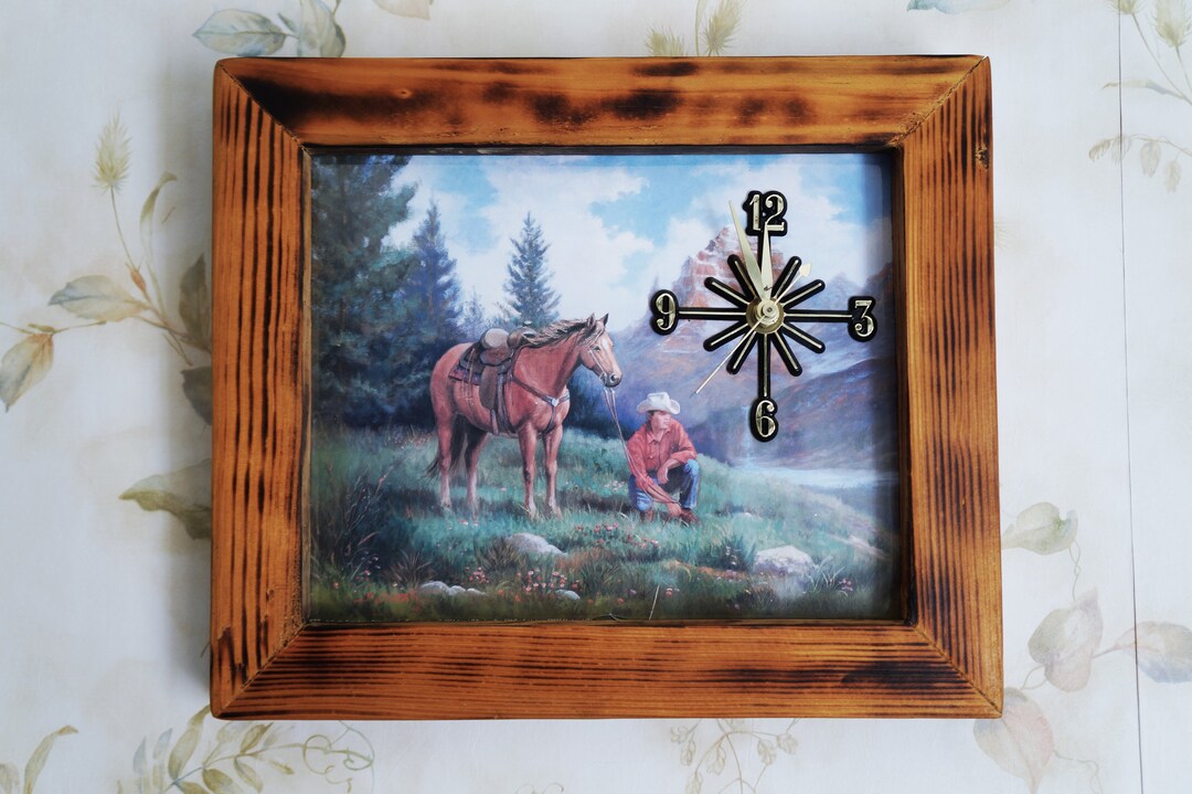 Cowboy Clock/m Caroselli/art Print/cowboy and River/cowboy With Horse ...