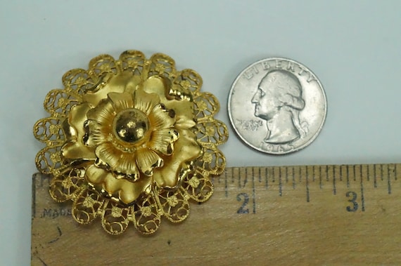 Gold Colored Flower Brooch/Bright Gold/Colorful 3D Fl… - Gem